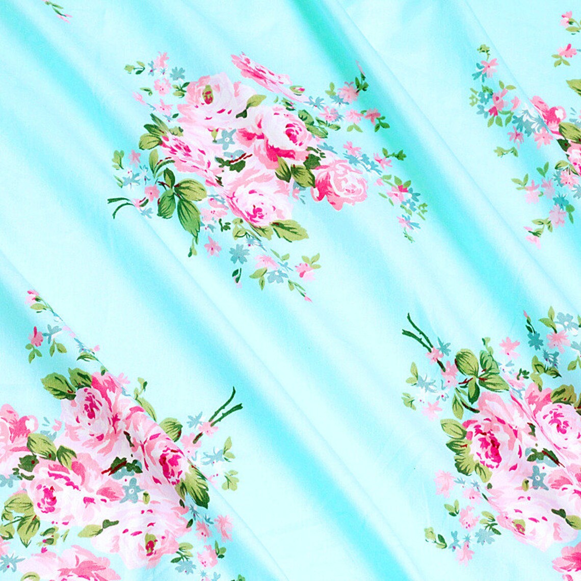 Rose Flower Cotton Fabric Large Floral on Green Cotton Fabric - Etsy