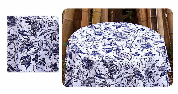 Blue Floral Cotton Linen Fabric Chinese Blue and White | Etsy
