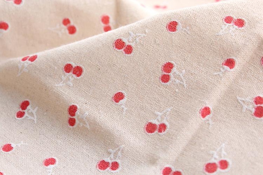 Red Cherry Fabric Nature Cotton Linen Fabric Shabby Chic Fabric Pillow ...