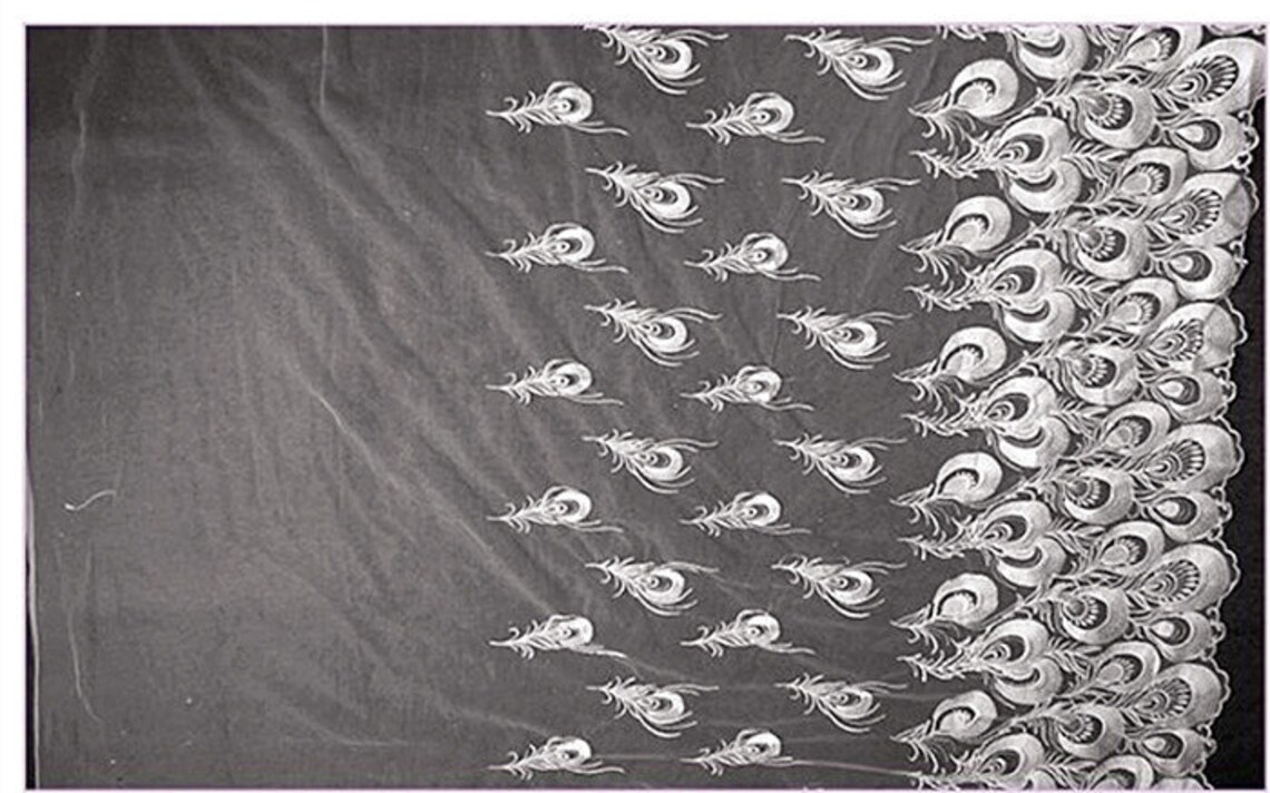 1 Yard White Feather Lace Fabric Peacock Feathers Embroidered - Etsy