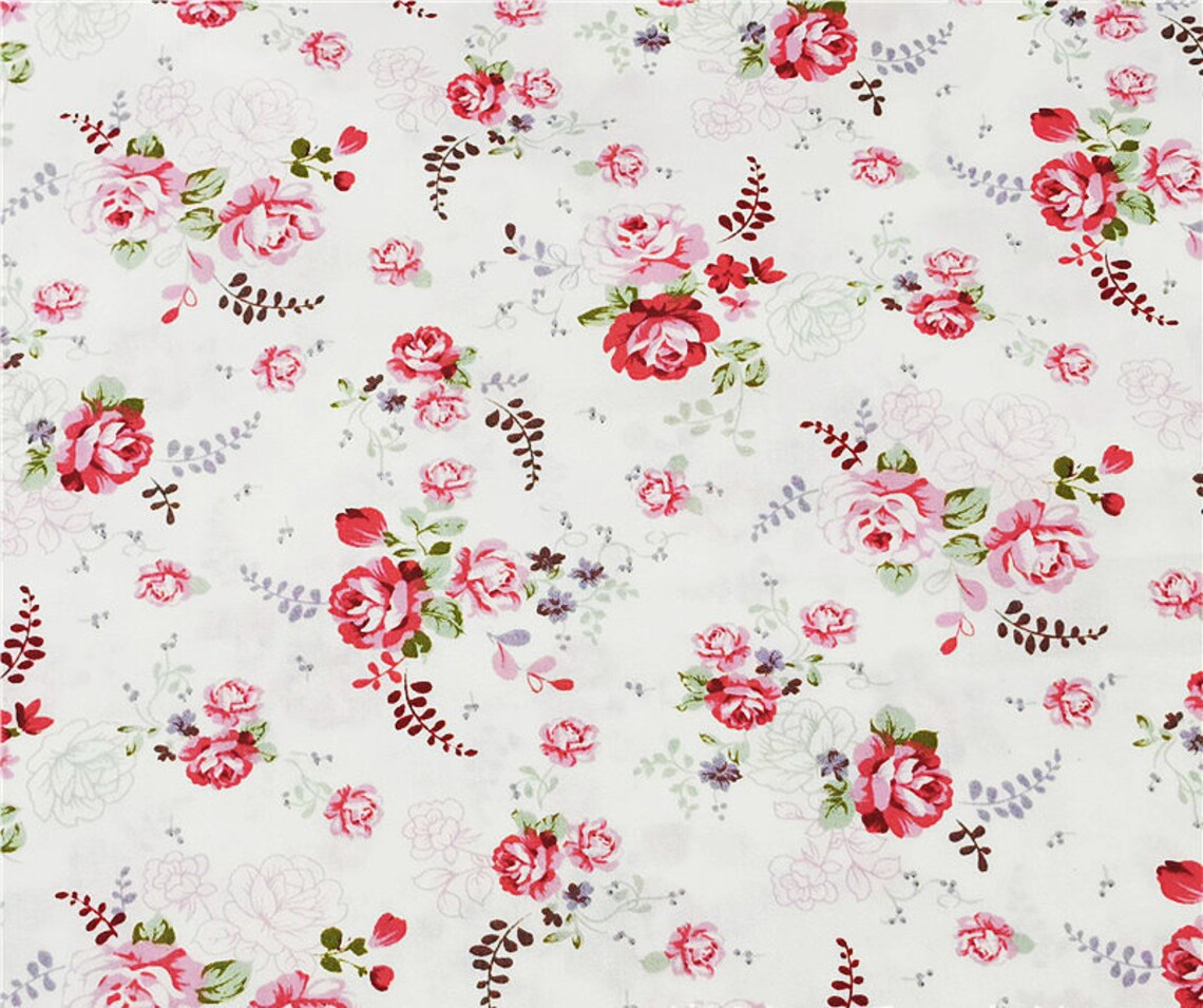 Rose Cotton Fabric Red Rose Flower Fabric Shabby Chic Baby - Etsy