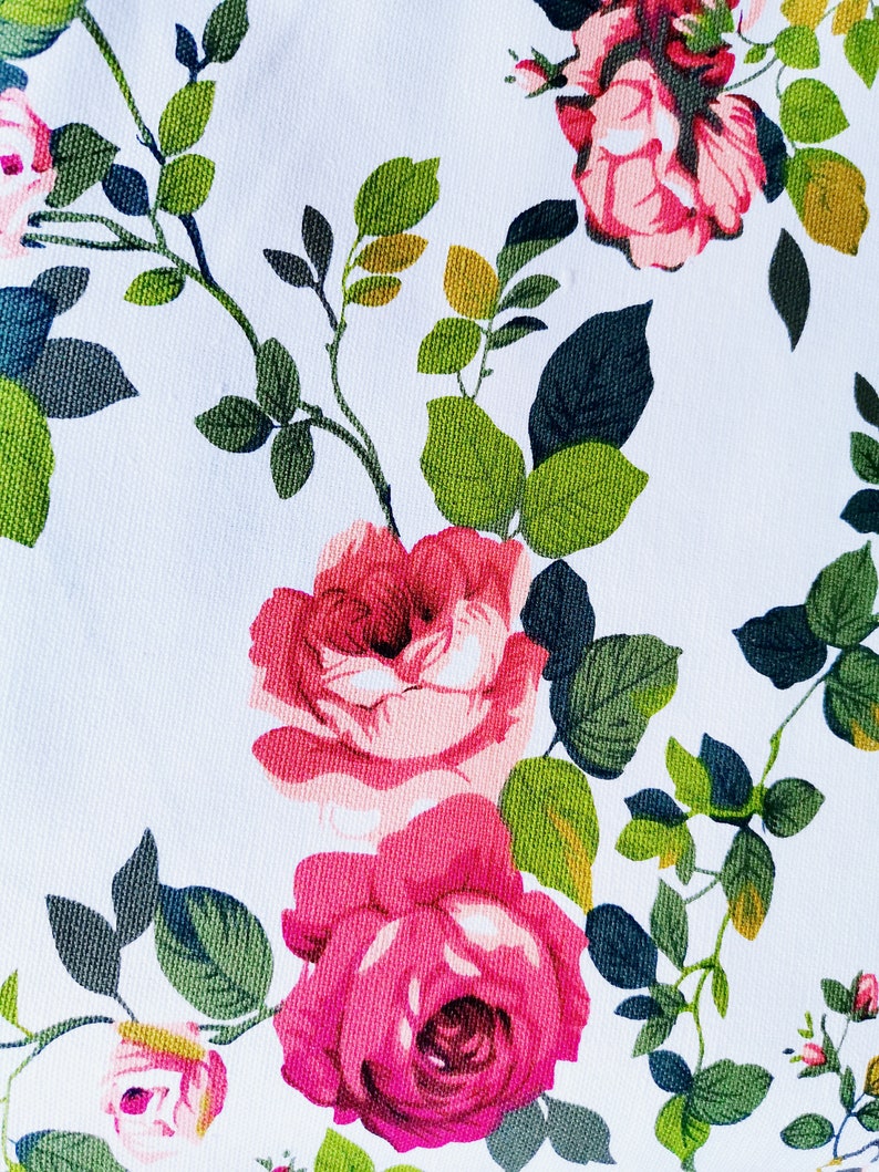 Large Rose Fabric Cotton Linen Fabric Shabby Chic Floral Etsy