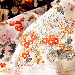 Large Flower On White Fabric Cotton Linen Fabric Quilting | Etsy