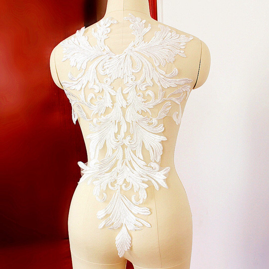 Off White Lace Fabric Feather Lace Applique Embroidered Lace Wedding ...