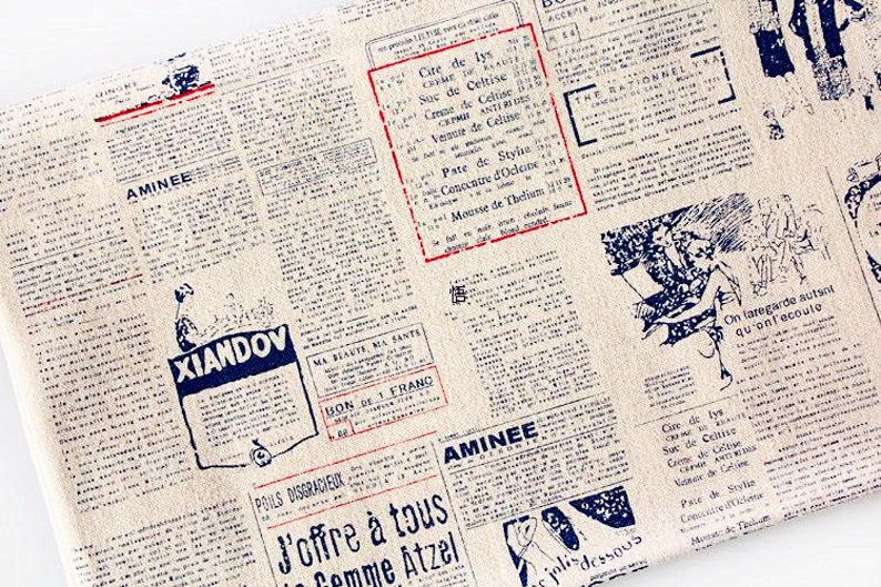 Retro Newspaper Cotton Linen Fabric Vintage French Newspaper Fabric ...