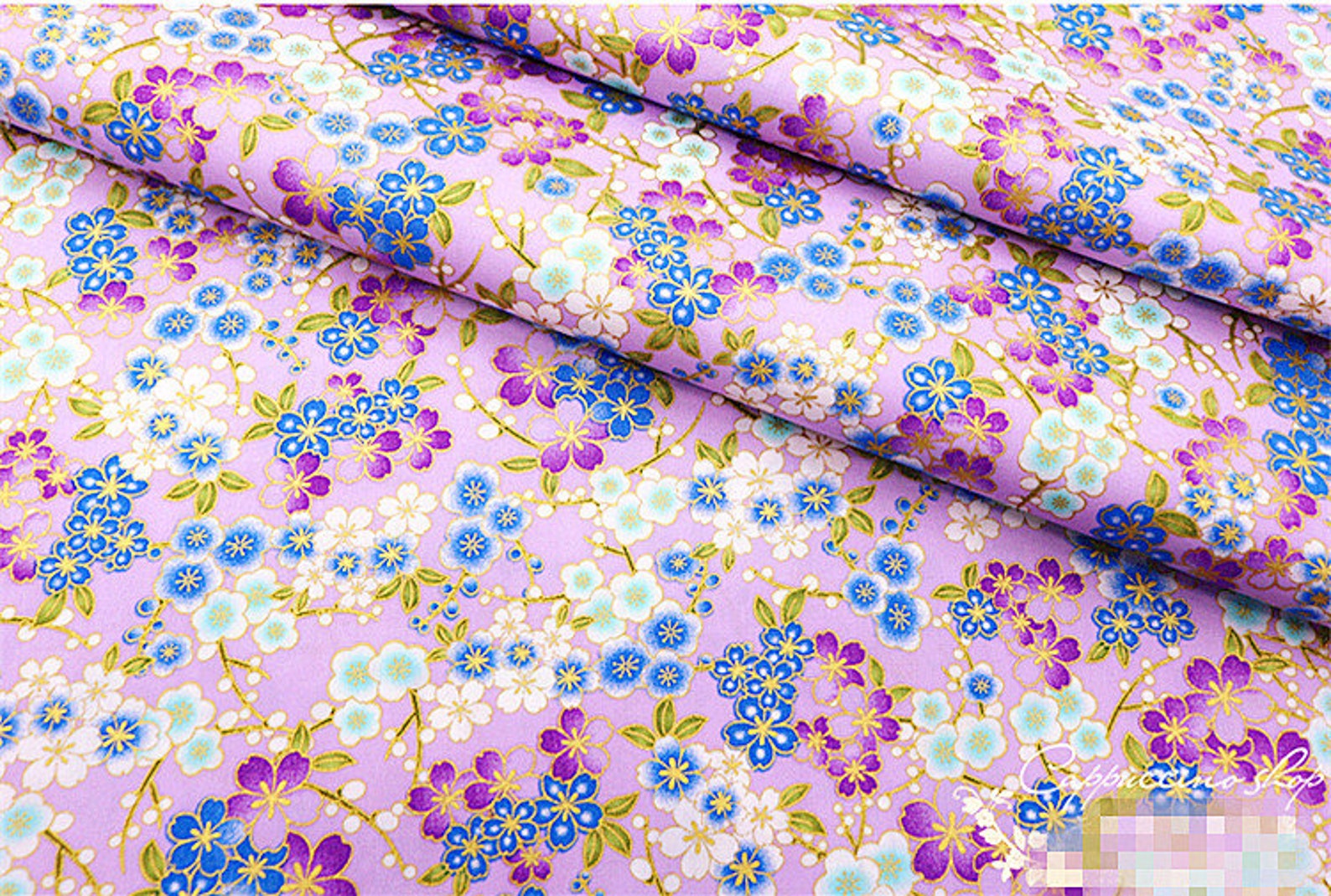 Sakura Flowers Cotton Fabric Japanese Kimono Fabric,floral on Red Blue ...