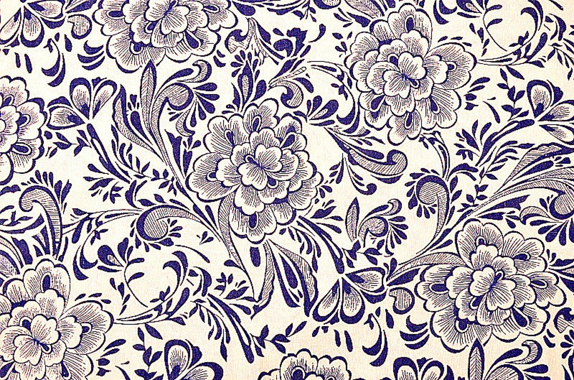Blue Flower Cotton Linen Fabric Chinese Blue and White | Etsy