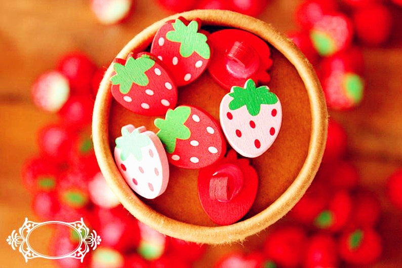 Strawberry Wood Buttons Painted Red Pink Strawberries Buttons - Etsy