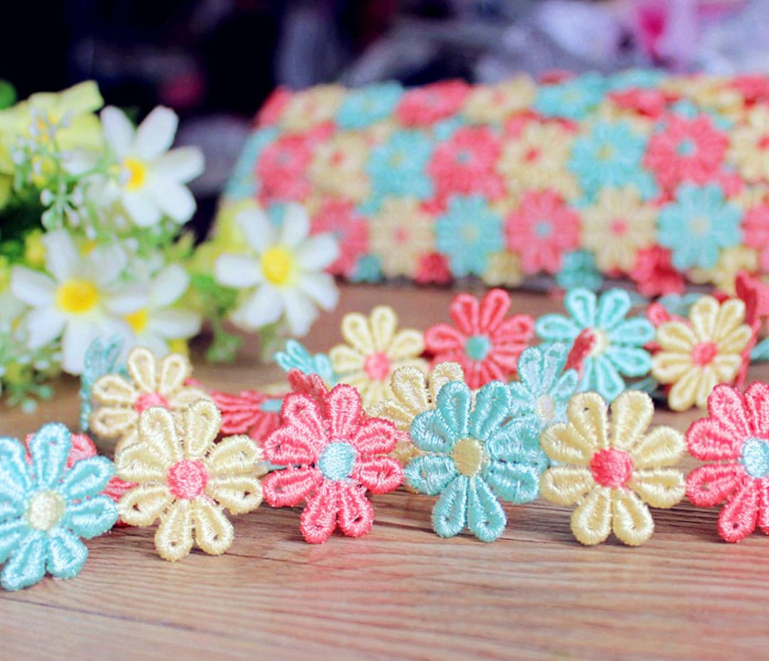 2yards Floral Lace Trim Daisy Flower Lace 25mm Embroidered Lace Daisy ...