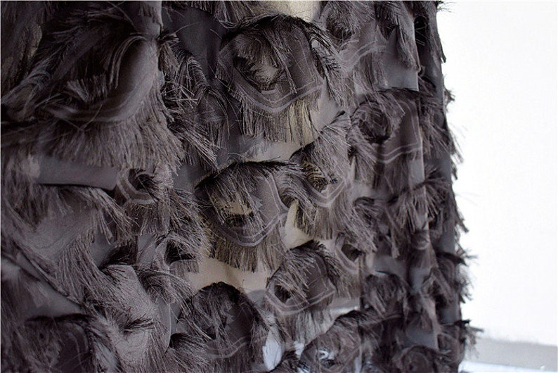 Feather Fabric White Black Feather Tassels Jacquard Fabric For | Etsy