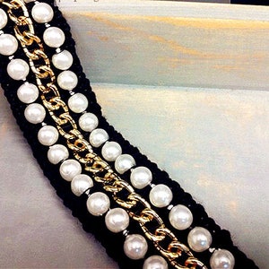 1 Yard Pearl Beaded Trim Metal Chain Trim Gold Tone Chain Lace Trim ...