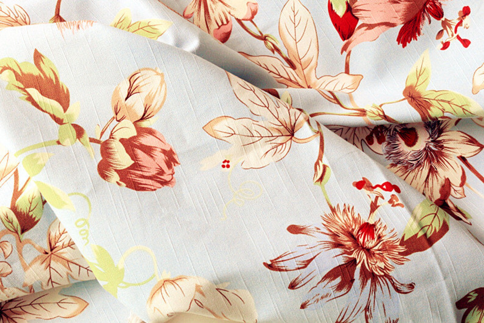 Red Flower Fabric Cotton Linen Fabric Shabby Chic Rose Floral - Etsy