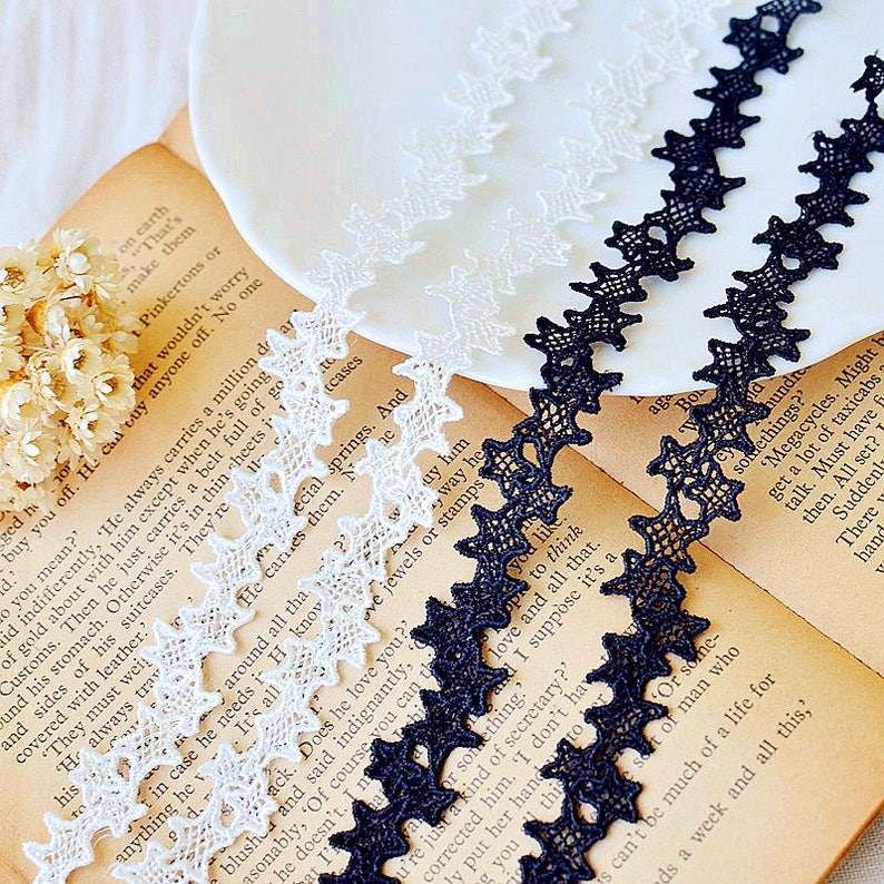 Black White Stars Lace Ribbon 18mm Flower Lace Trim For | Etsy