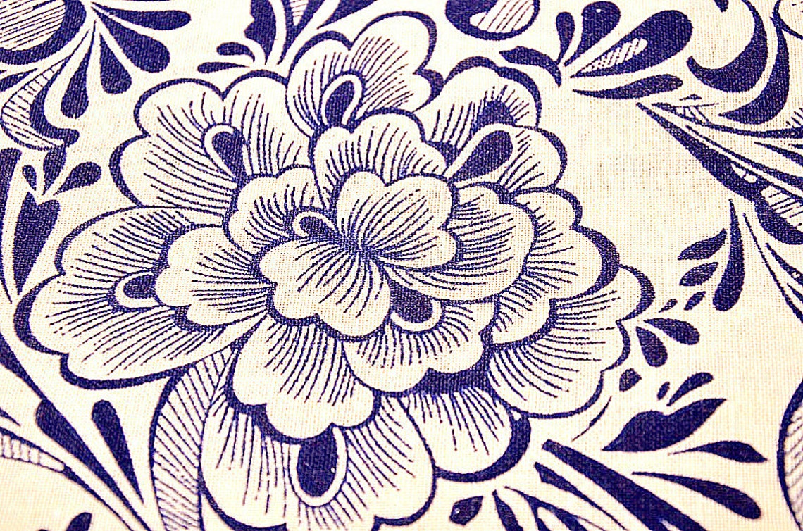 Blue Flower Cotton Linen Fabric Chinese Blue and White | Etsy