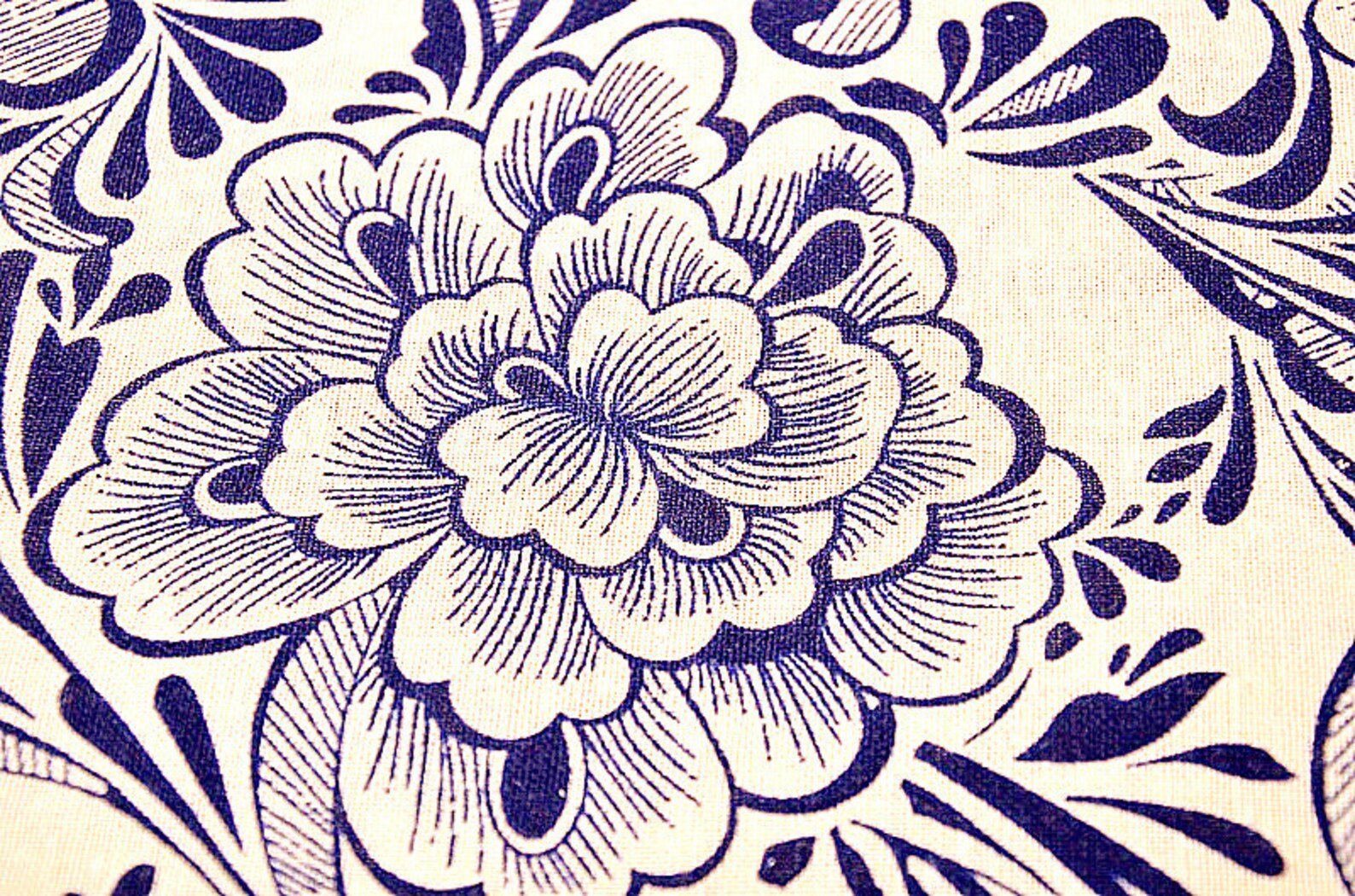 Blue Flower Cotton Linen Fabric Chinese Blue and White | Etsy