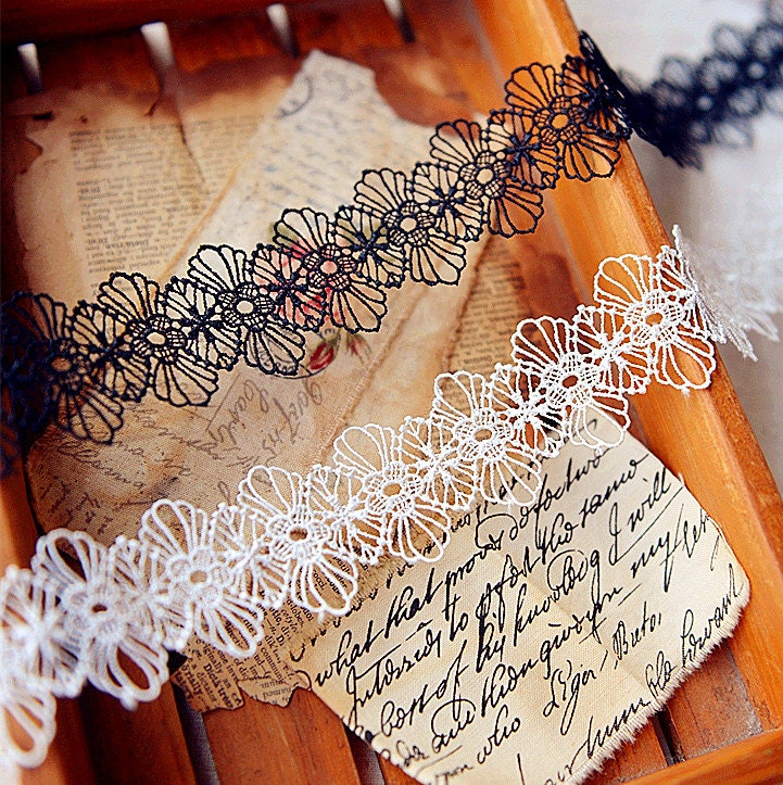 1 Yard Black Lace Trim Large Flower Lace Trim 4cm White Lace - Etsy