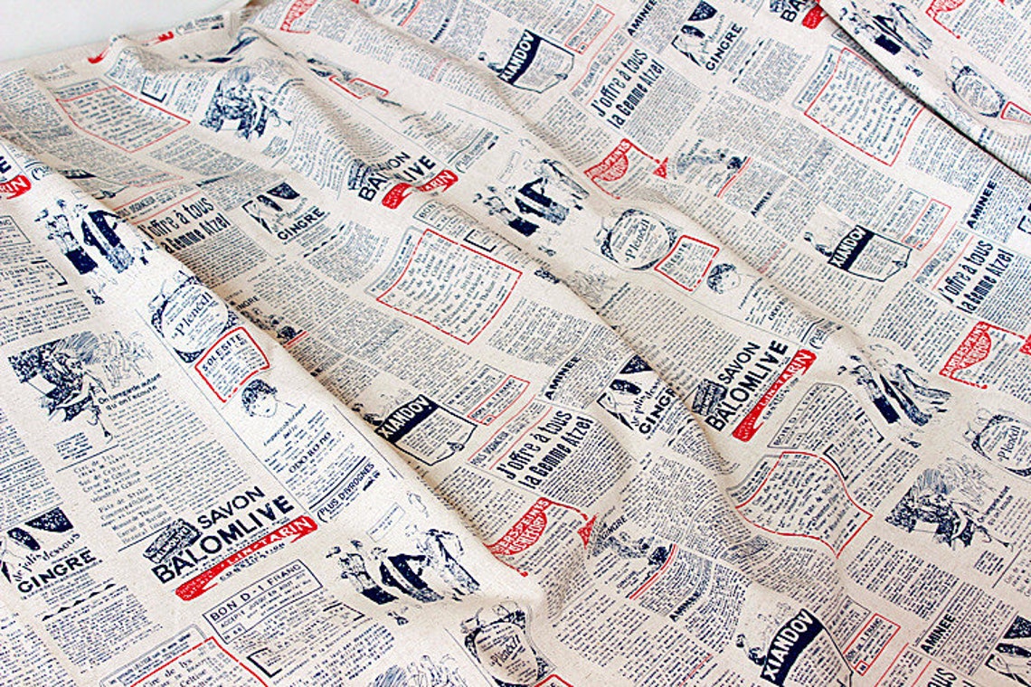 Retro Newspaper Cotton Linen Fabric Vintage French Newspaper Fabric ...