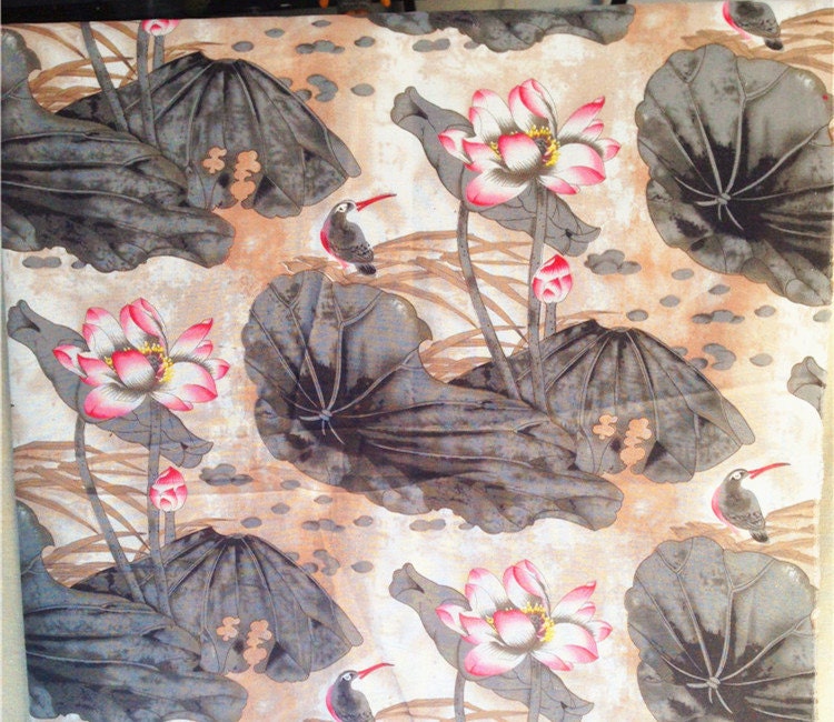 Water Lily Fabric Cotton Linen Fabric Pink Lotus Flower Fabric | Etsy