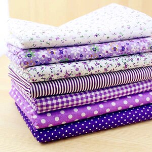 Purple Fabric Purple Bundle Fabric Flower Stripe Plaid Cotton Fabric ...