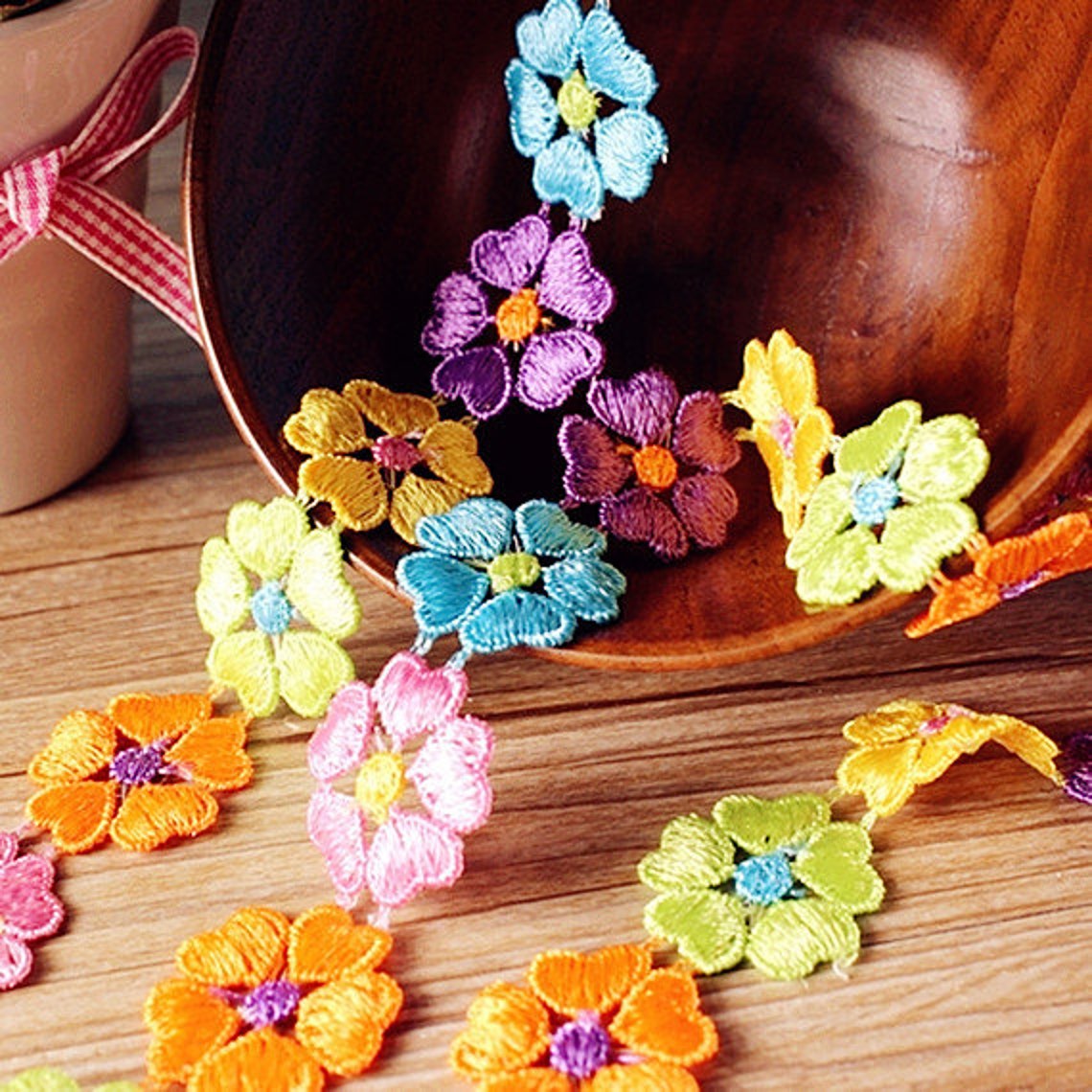 2 Yards Flower Lace Trim Colorful Floral Lace 25mm Embroidered - Etsy