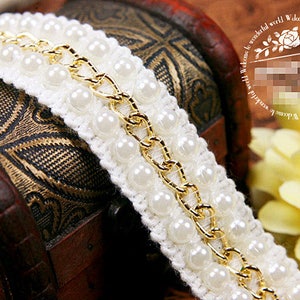 1 Yard Pearl Beaded Trim Metal Chain Trim Gold Tone Chain Lace Trim ...