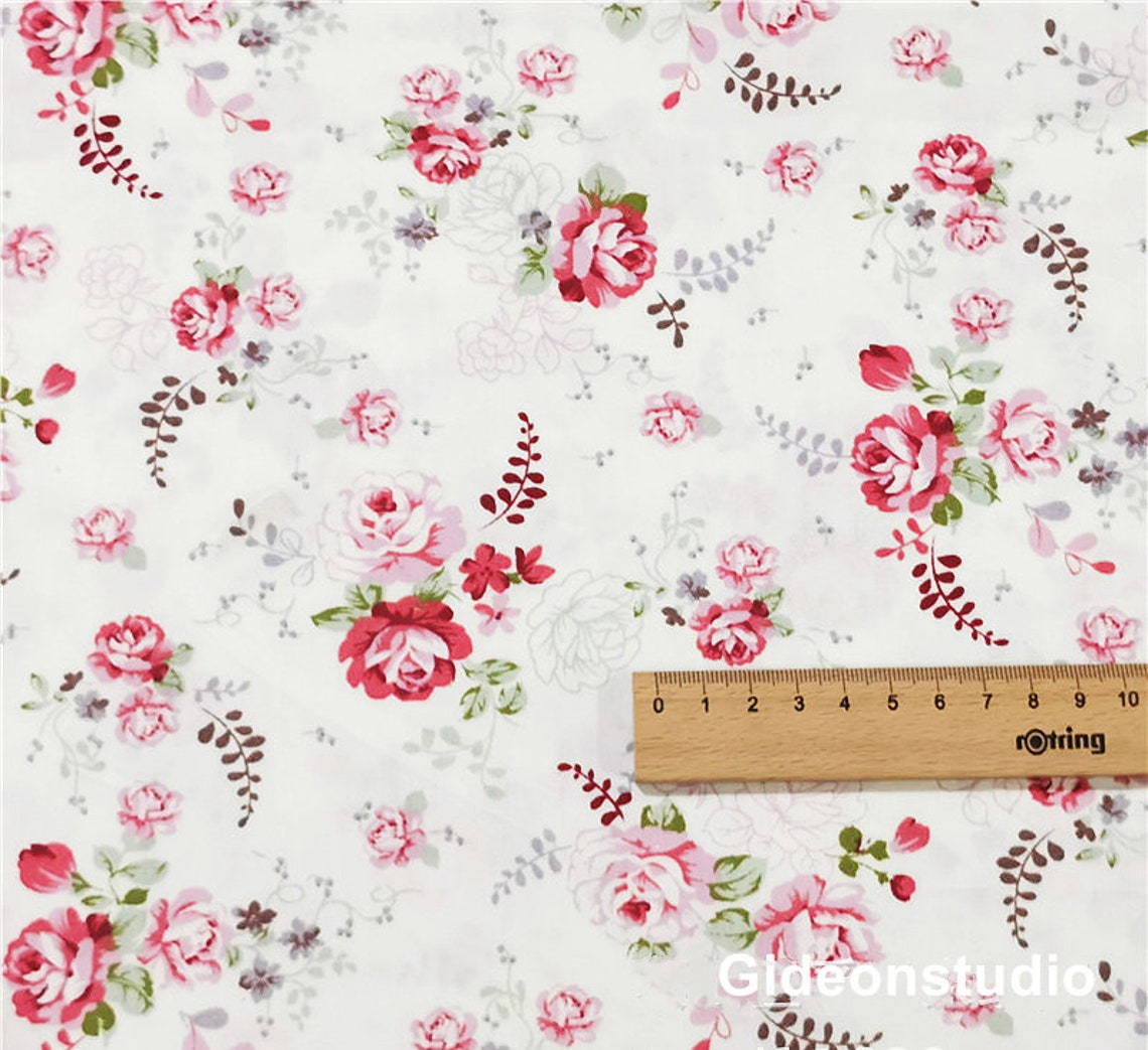 Rose Cotton Fabric Red Rose Flower Fabric Shabby Chic Baby - Etsy