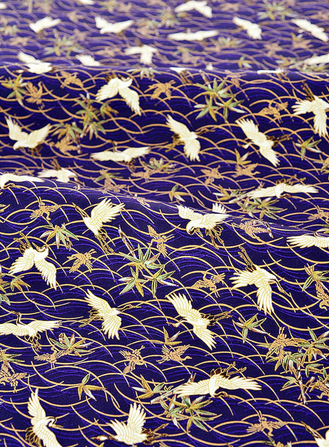 Japanese Style Fabric White Crane Cotton Fabric With Gilding - Etsy