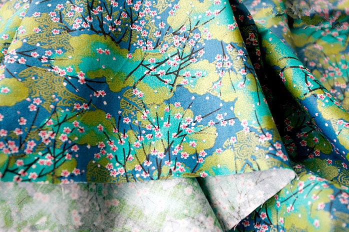 Floral Cotton Japanese Kimono Fabric Flower on Blue Fabric - Etsy