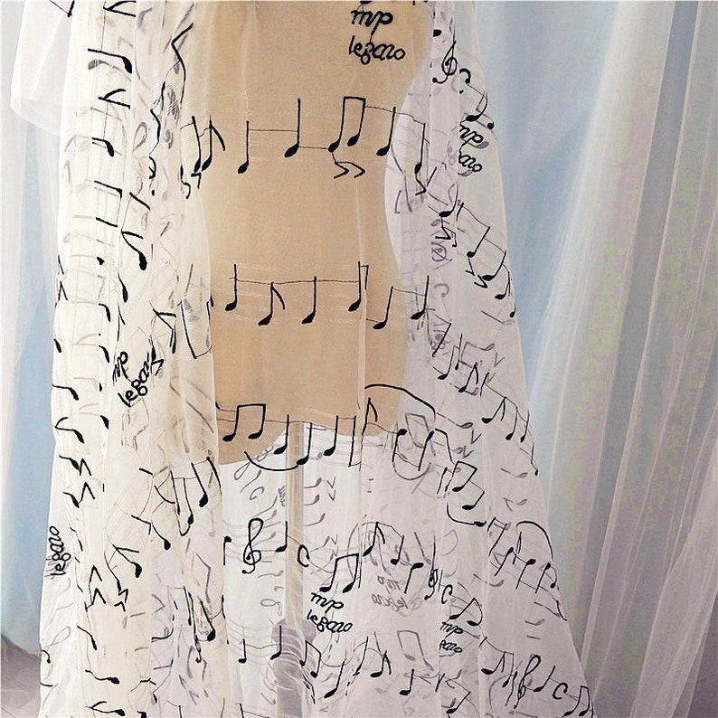 Embroidered Lace Fabric Black on Ivory Music Score Note Lace | Etsy