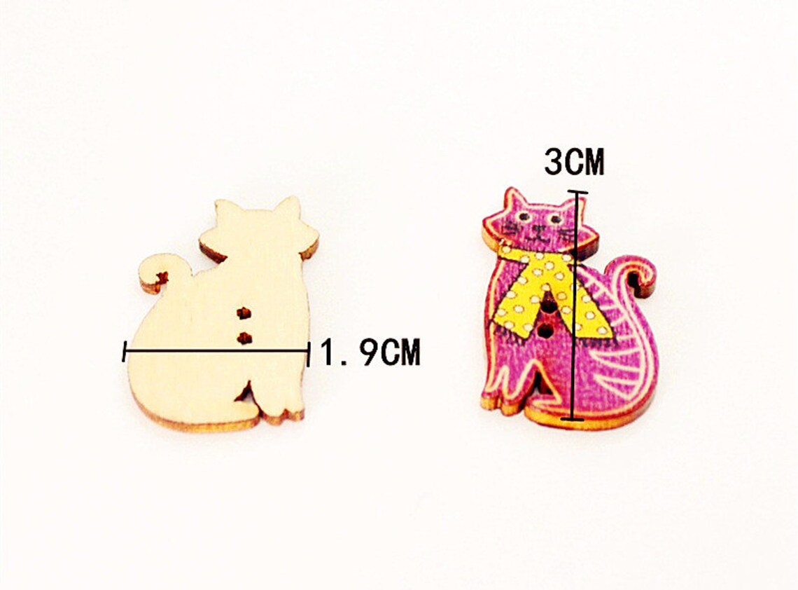 Cat Button Colorful Painted Cat Buttons Kids Children Sewing | Etsy