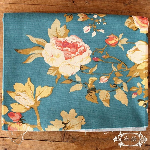 Large Flower Fabric Cotton Linen Fabric Yellow Red Shabby Chic - Etsy