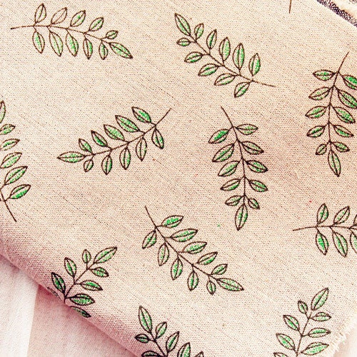 Green Olive Branch Fabric Beige Cotton Linen Fabric Shabby | Etsy