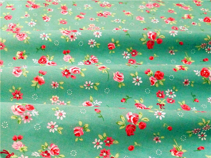 Green Cotton Fabric Red Rose Flower Plaid Cotton Fabric For | Etsy