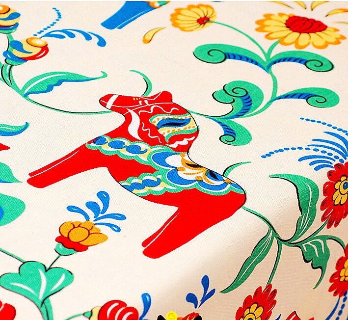 Kids Fabric Cotton Linen Fabric Colorful Retro Horse With | Etsy