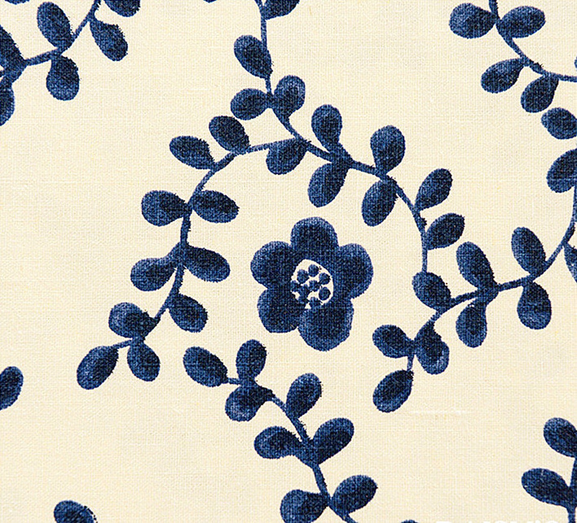 Chinese Style Cotton Linen Fabric Blue and White Porcelain Flower ...