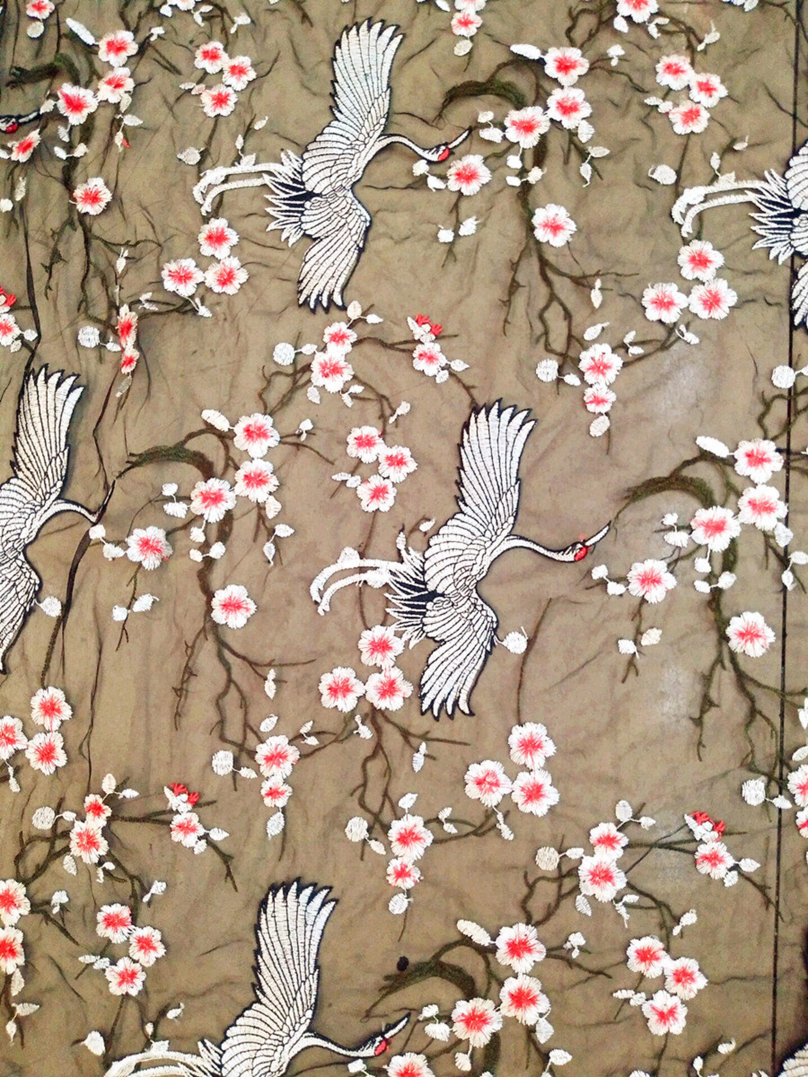 Birds Lace Fabric Plum Floral Crane Embroidered on Black Lace | Etsy