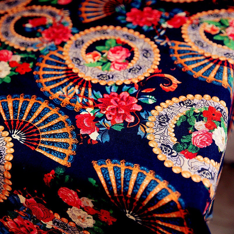 Japanese Kimono Fabric Cotton Linen Fabric Floral and Fan on | Etsy