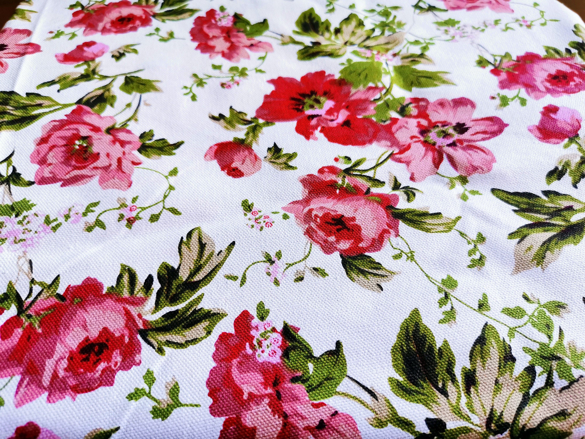 Red Flower Fabric Cotton Linen Fabric Shabby Chic Floral | Etsy