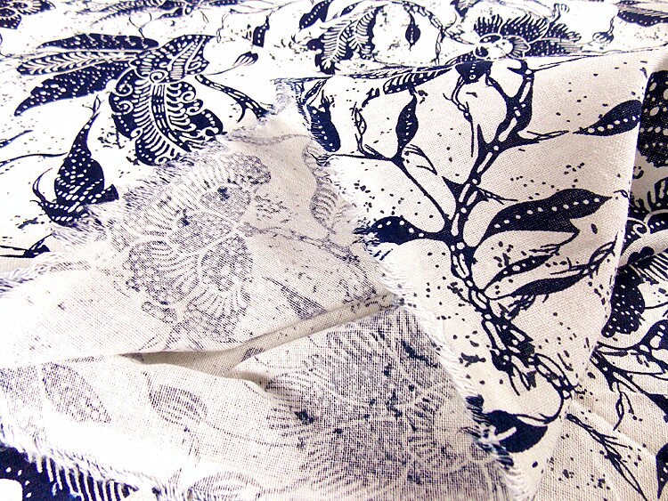 Blue Floral Cotton Linen Fabric Chinese Blue and White | Etsy