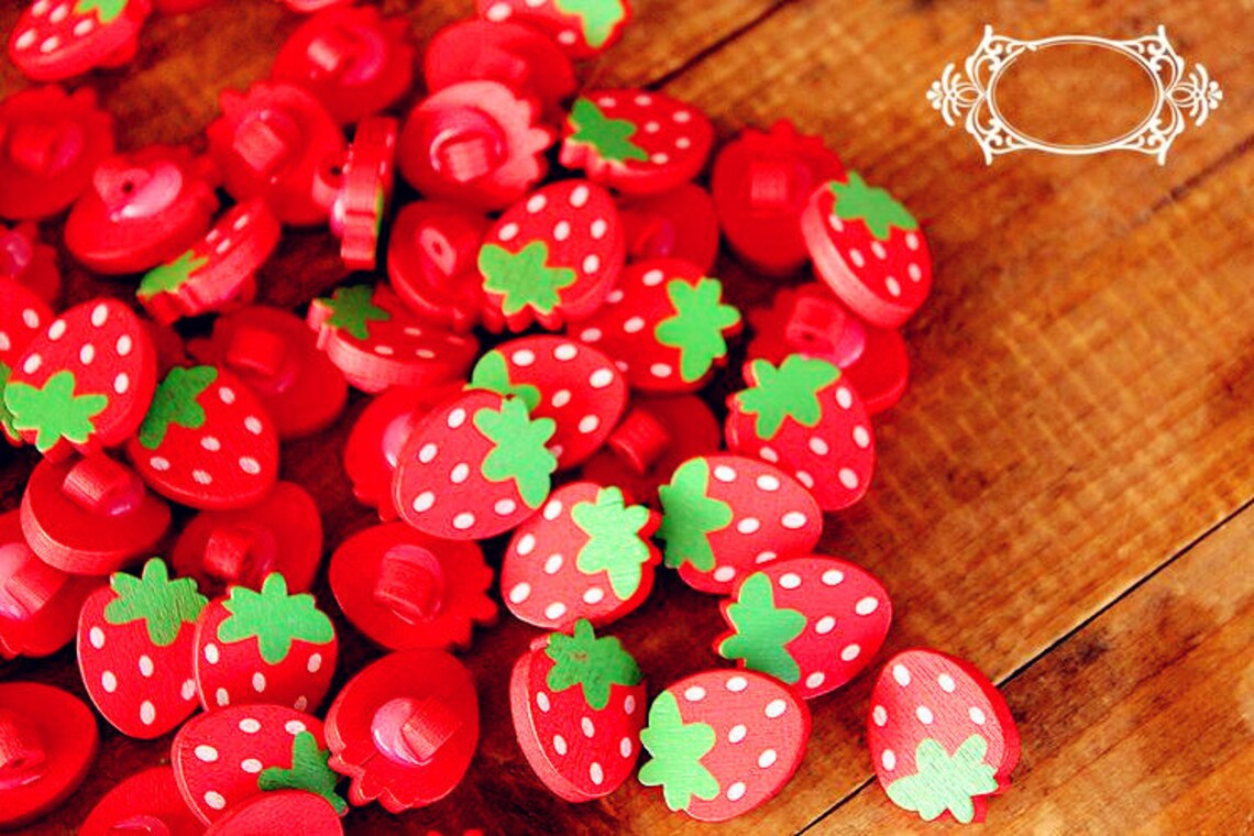 Strawberry Wood Buttons Painted Red Pink Strawberries Buttons - Etsy