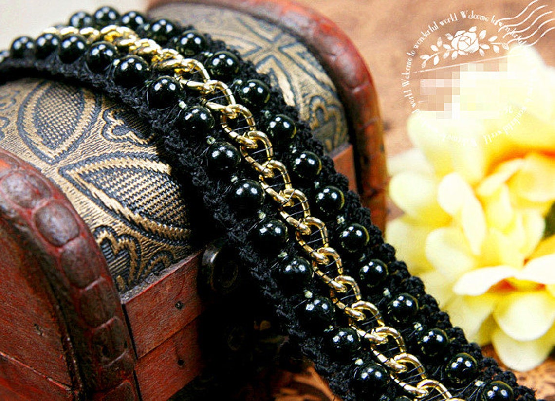 1 Yard Pearl Beaded Trim Metal Chain Trim Gold Tone Chain Lace - Etsy