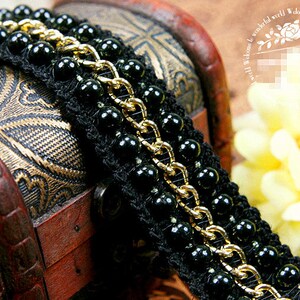 1 Yard Pearl Beaded Trim Metal Chain Trim Gold Tone Chain Lace Trim ...