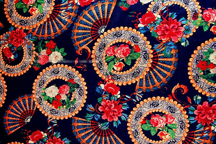 Japanese Kimono Fabric Cotton Linen Fabric Floral and Fan on | Etsy