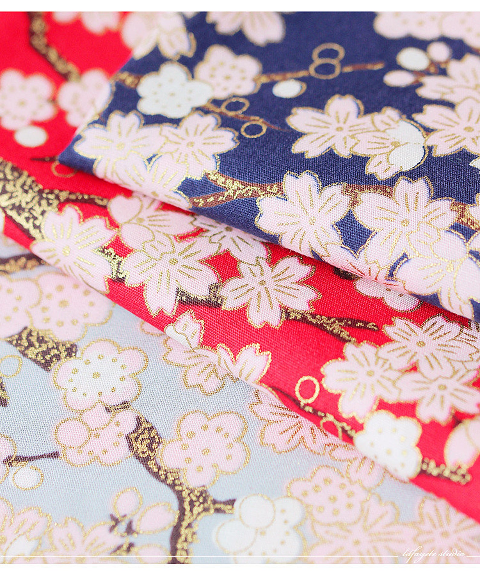 Sakura Flowers Cotton Fabric Japanese Kimono Fabricplum | Etsy