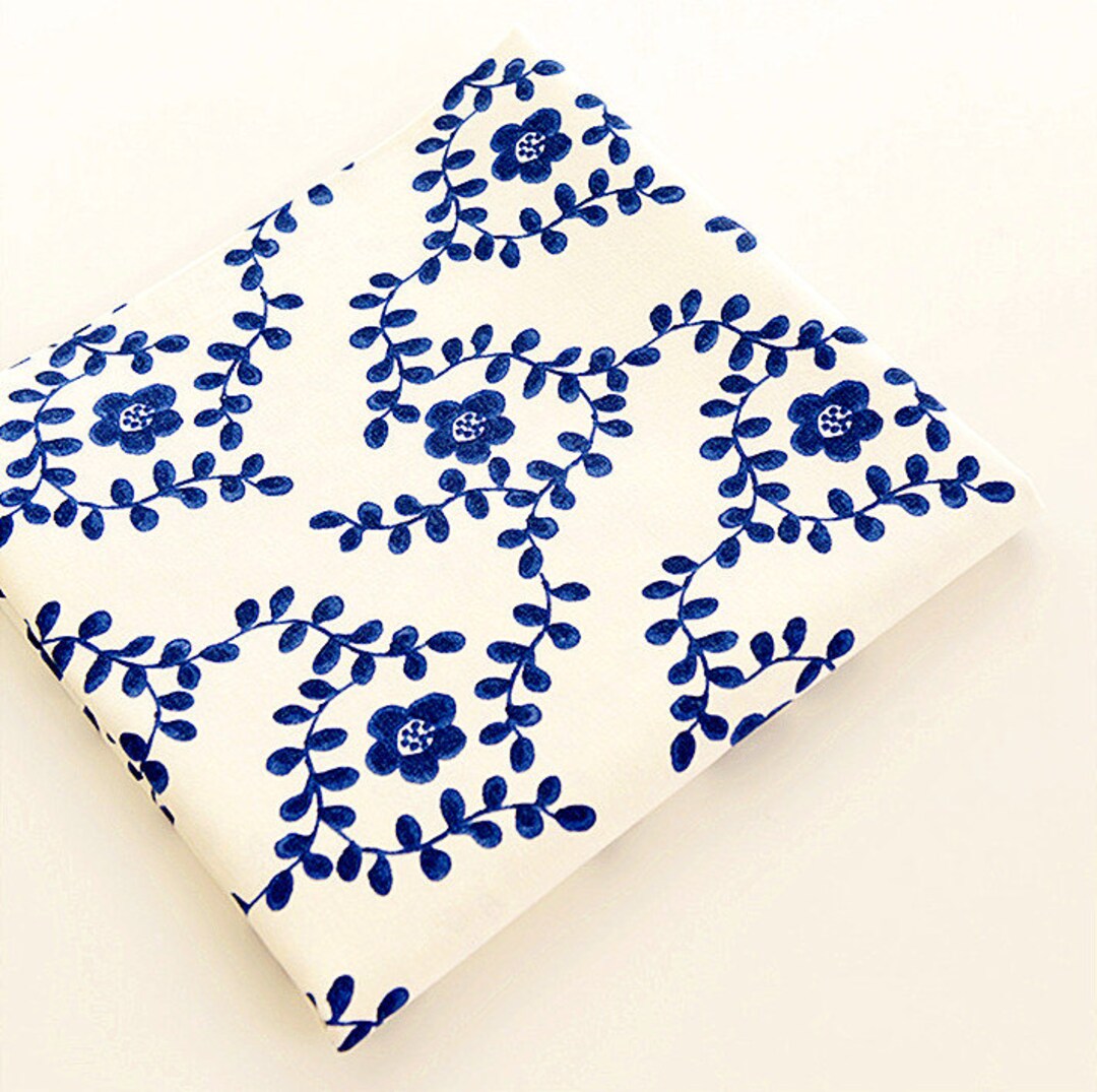 Chinese Style Cotton Linen Fabric Blue and White Porcelain Flower ...