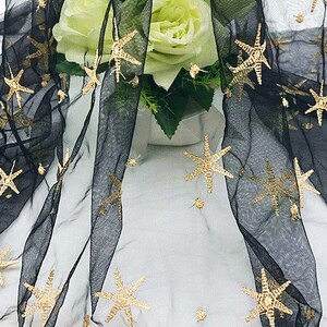 1 Yard Star Lace Fabric Embroidered Stars on White Black Lace for ...