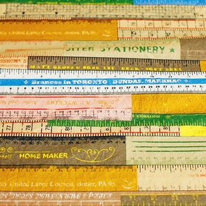Vintage Linen Cotton Fabric Sewing Rulers Pattern Shabby Chic Fabric ...