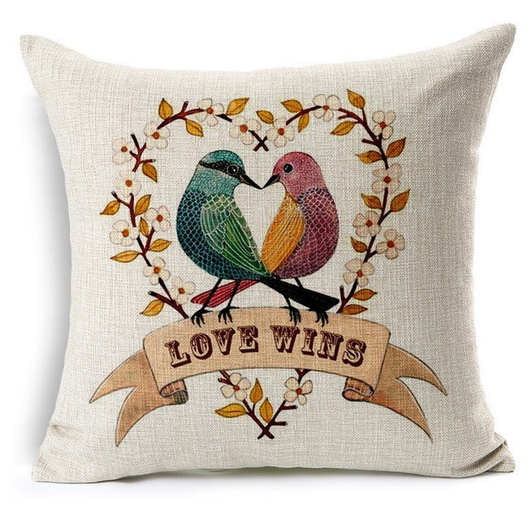Birds Cotton Linen Fabric Blue Red Birds Fabric for Pillow Cover Bag ...