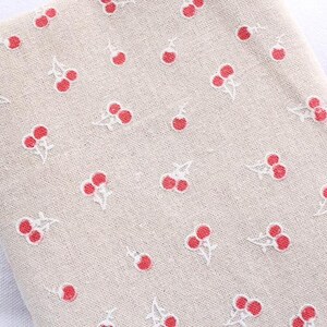 Red Cherry Fabric Nature Cotton Linen Fabric Shabby Chic Fabric Pillow ...