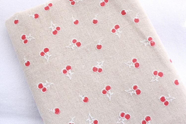 Red Cherry Fabric Nature Cotton Linen Fabric Shabby Chic | Etsy